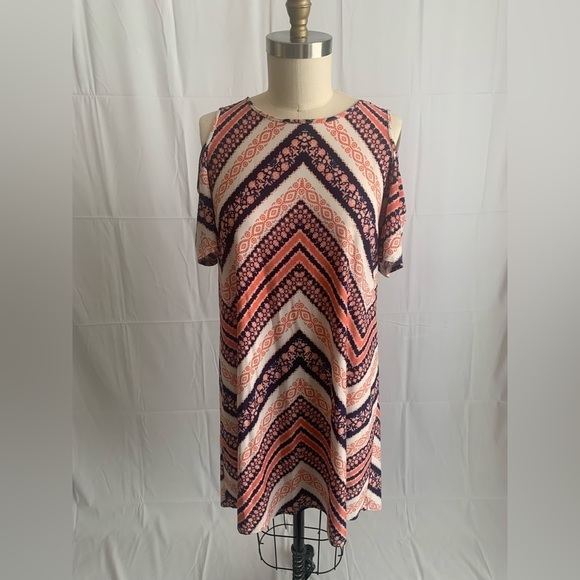 Tacera | Dresses | Tacera Cold Shoulder Navy And Coral Dress Petite ...